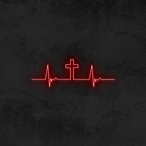 Heartbeat - Cross Neon Sign